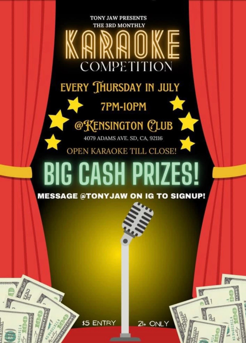 Tony Jaw Karaoke Competition in San Diego at Kensington Club