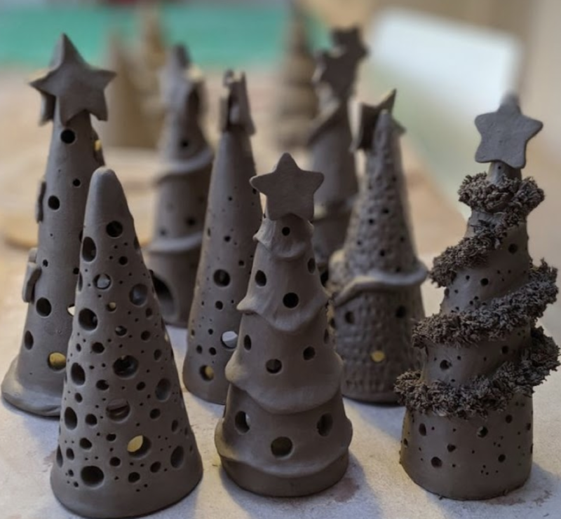 Clay Christmas Tree Sculpting in Cedar Park at Pottery Parlor by