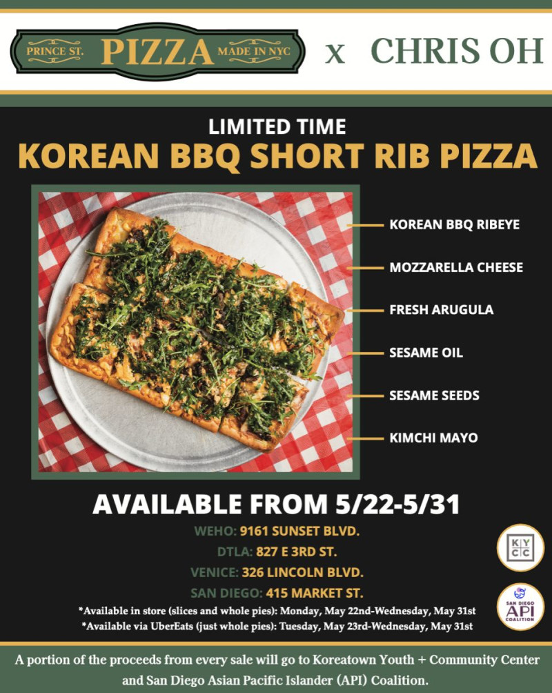 Chris Oh x Prince St. Pizza limited time Korean BBQ Short Rib Pizza