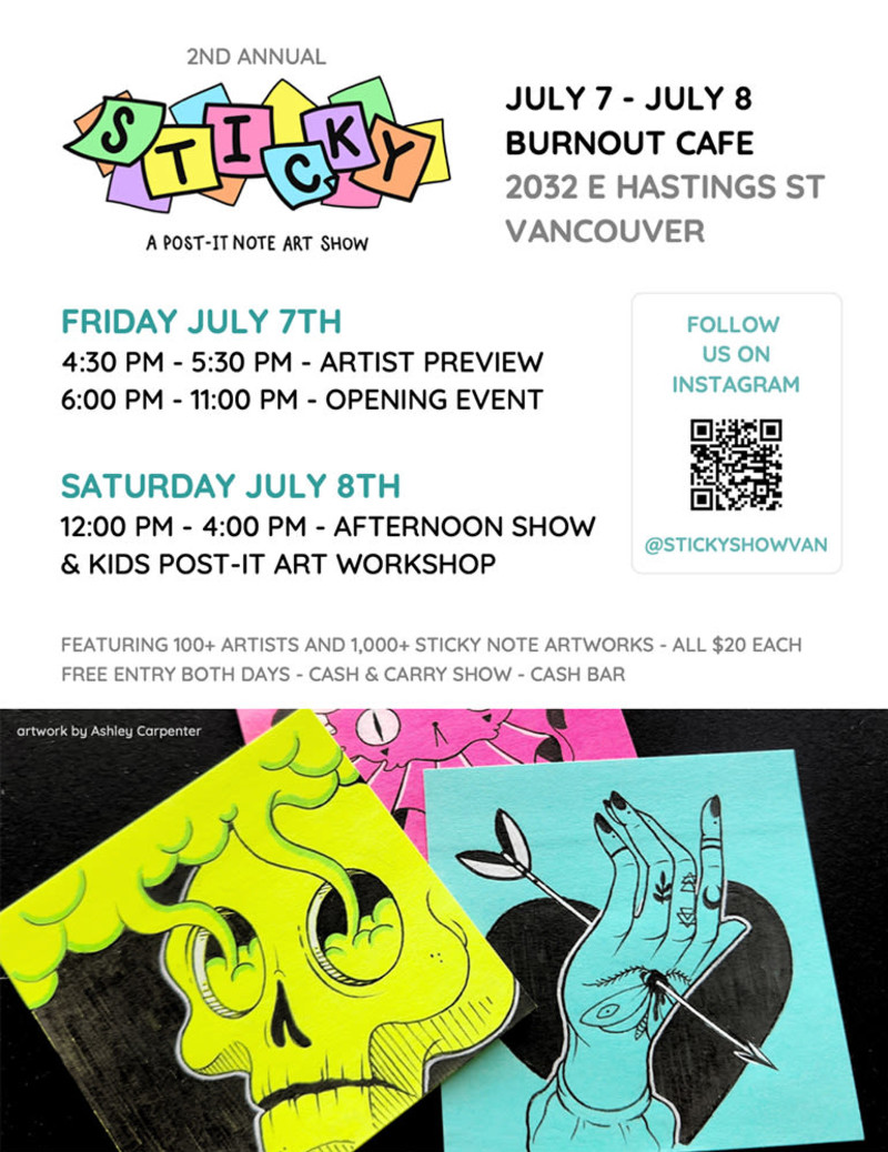 STICKY: A POST-IT NOTE ART SHOW in Vancouver at Burnout Cafe