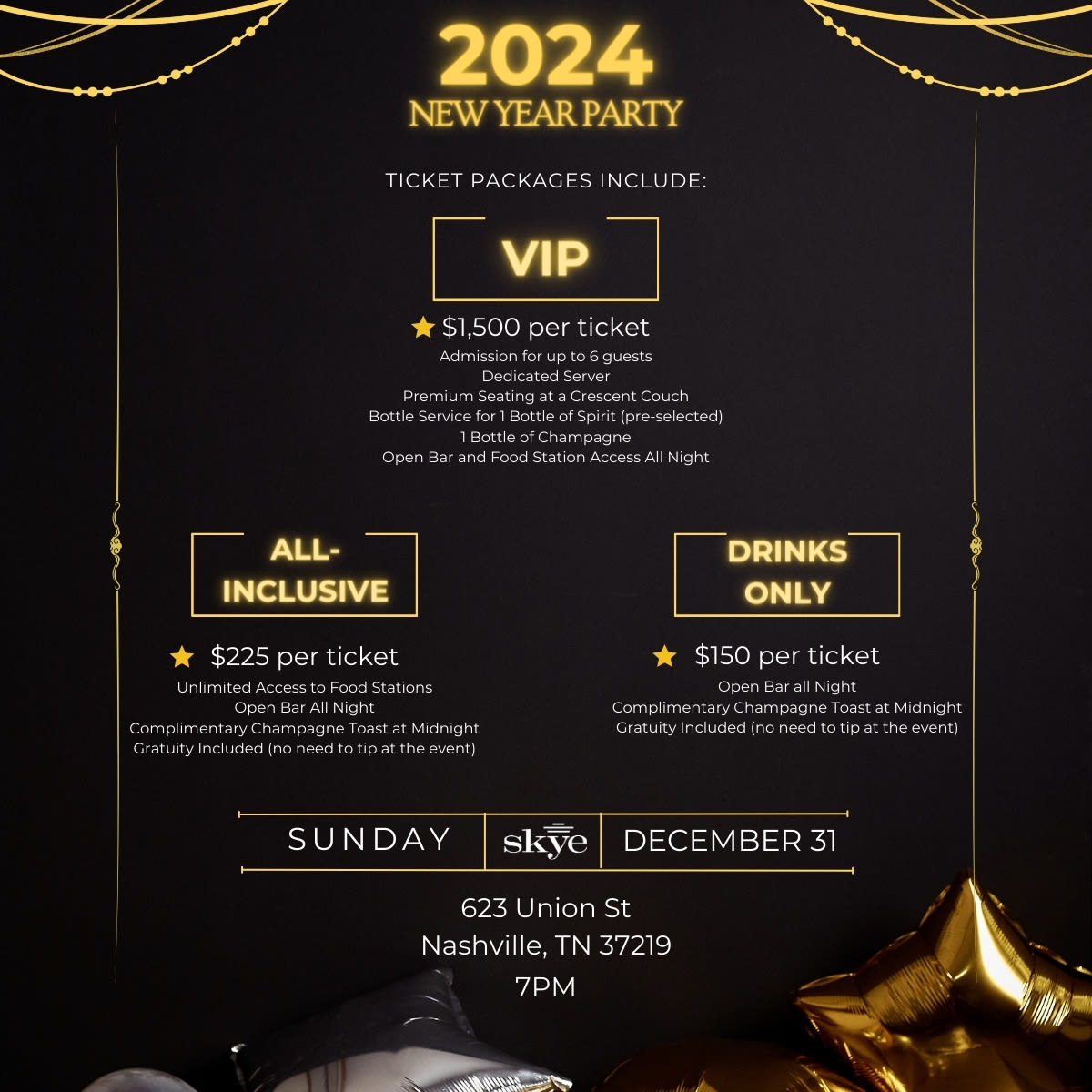 New Year's Sunday Night Fever at Skye Lounge in Nashville at Skye