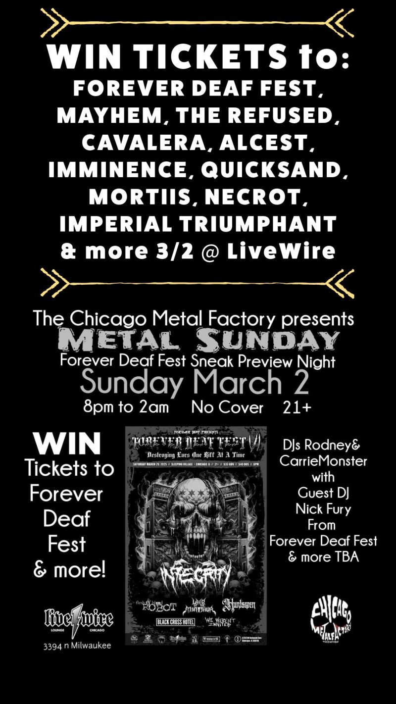 March CMF Metal Sunday: Forever Deaf Fest preview night WIN TIX to