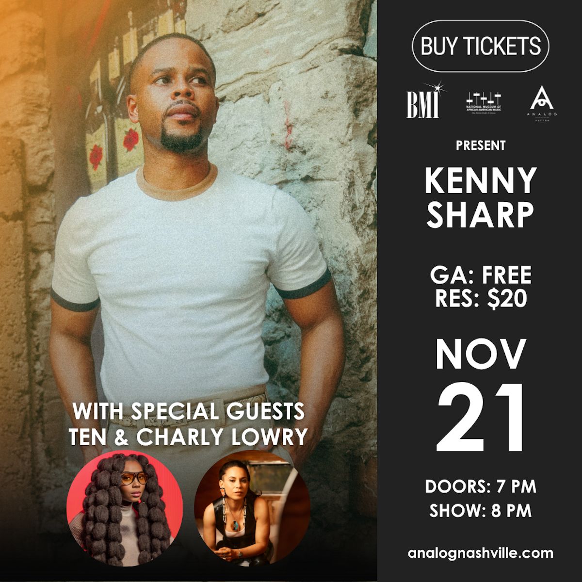 BMI + Analog Present Kenny Sharp with Special Guest TEN and Charly