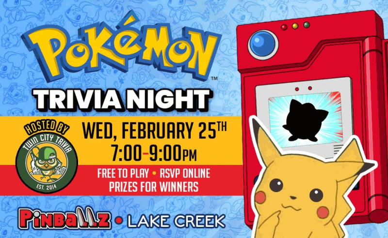 Pokémon Trivia Night in Austin at Pinballz Lake Creek