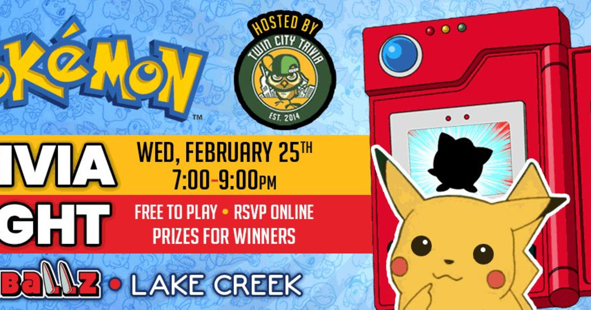 Pokémon Trivia Night in Austin at Pinballz Lake Creek
