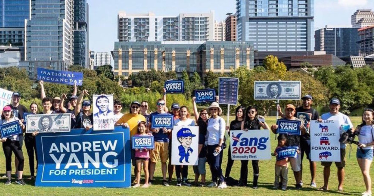 Austin Yang Gang Marches on UT in Austin at The Texas Federation of