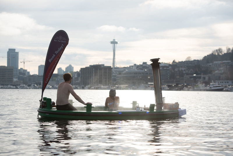 Take A Wood Fired Hot Tub Boat Ride In Lake Union in Seattle at Lake