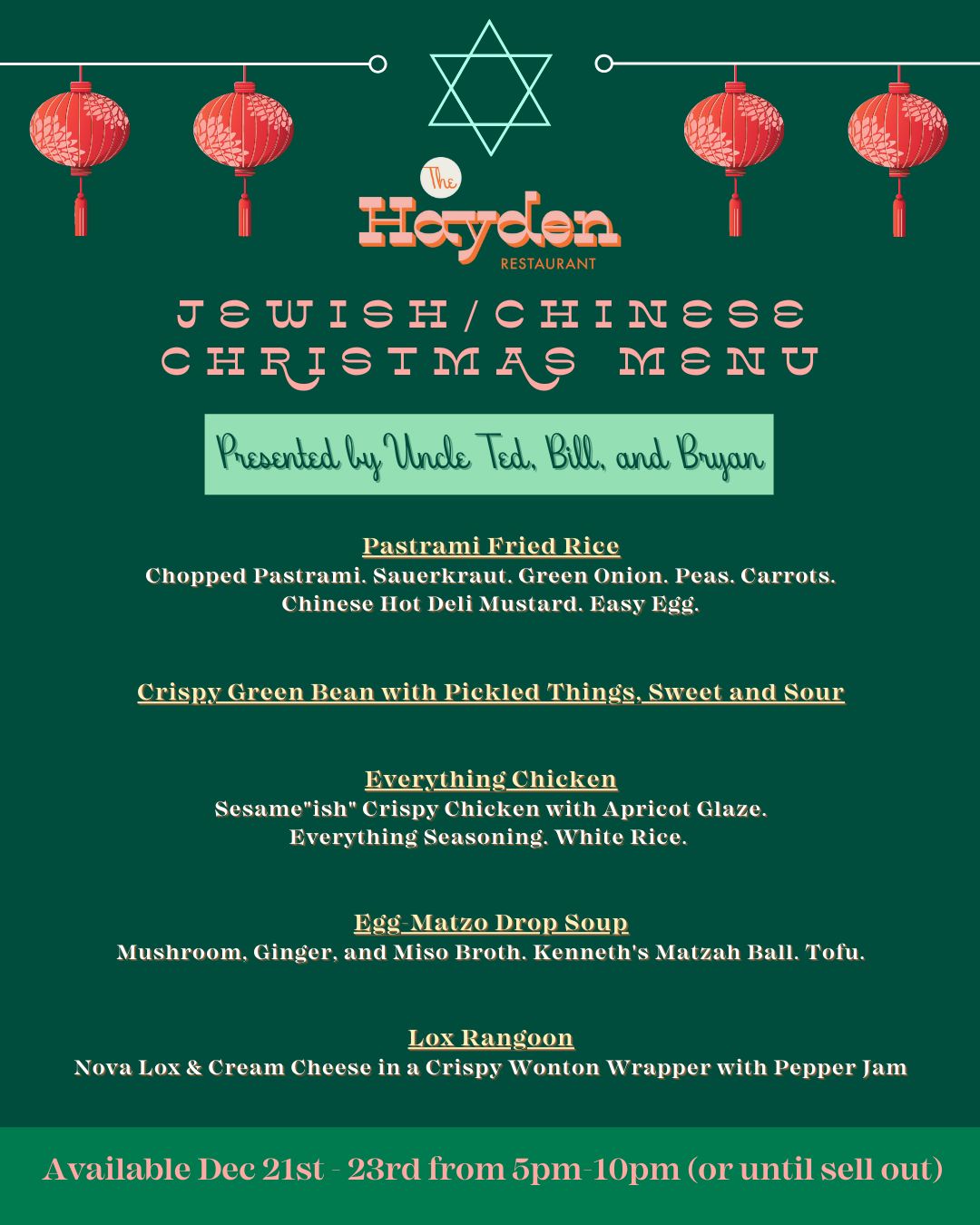 Jewish / Chinese Christmas Menu in San Antonio at The Hayden